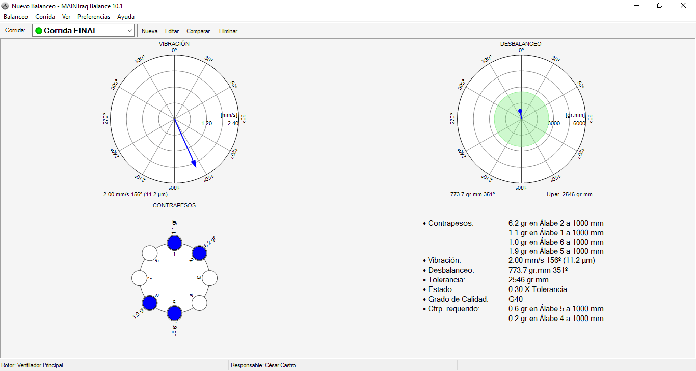 MAINTraq Balance: Proceso de balanceo en 1 plano